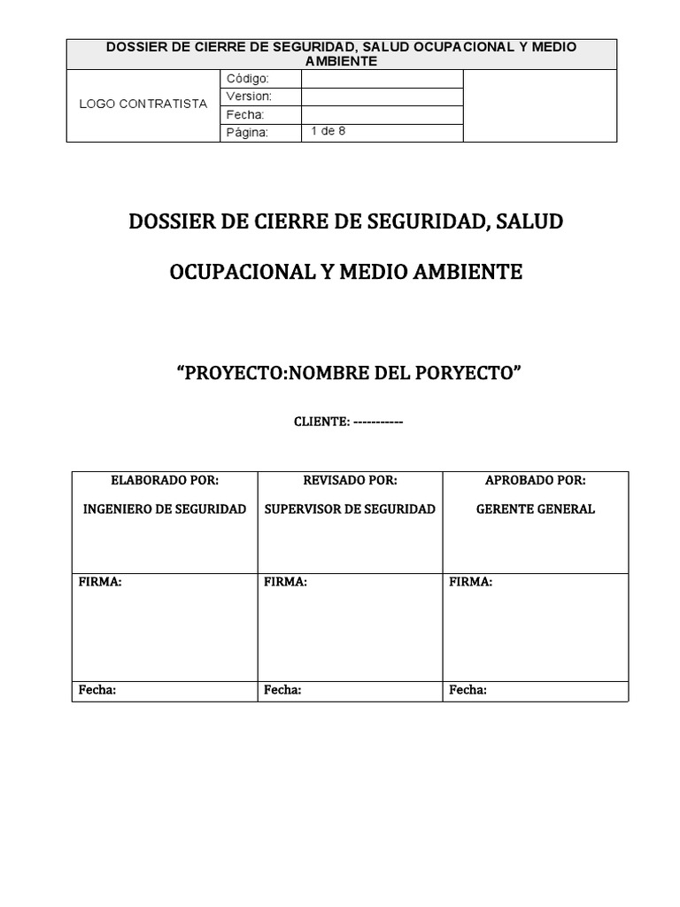Dosier de Cierre Dossier - Indice | PDF | Seguridad y salud ocupacional ...