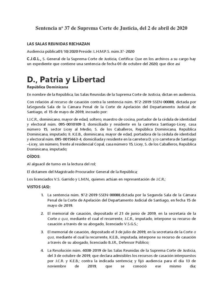 Sentencia Nº 37 de Suprema Corte de Justicia - PDF EXTINCION | PDF ...