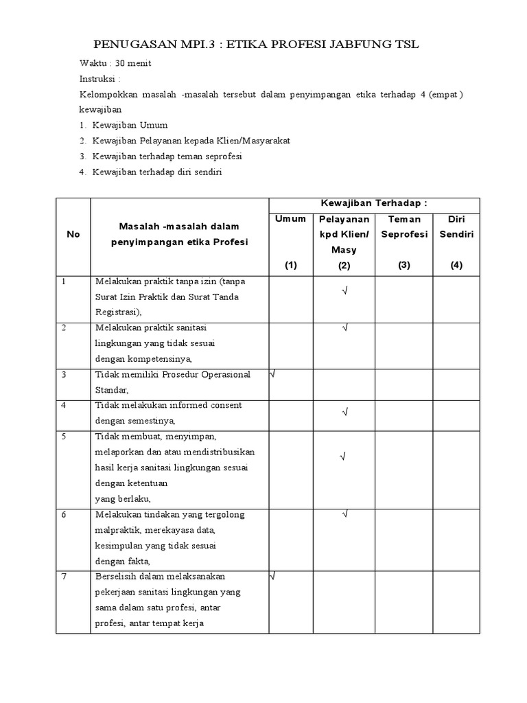 Tugas MPI.3 Form Etika Profesi TSL-1 | PDF