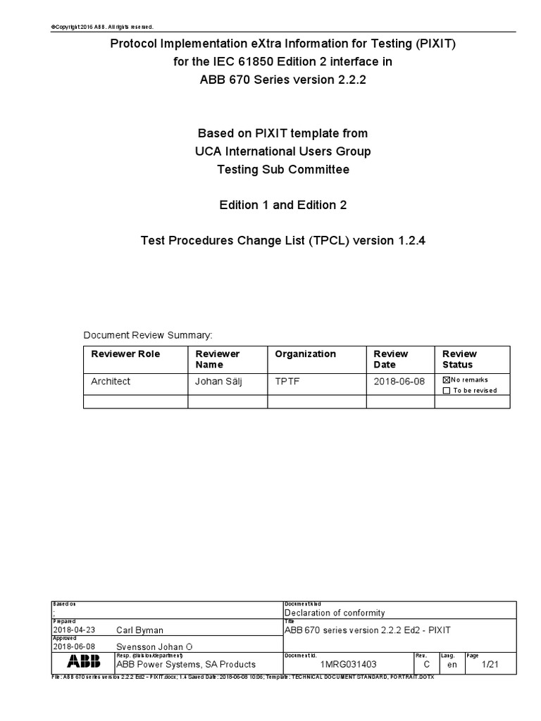 Rec670 Iec61850 Pixit 2.2 | PDF | Computing | Computer Networking