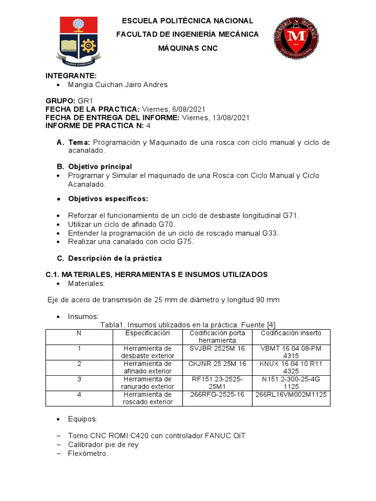 Informe 04 CNC Gr1 Mangia | PDF | Control numerico | Herramientas
