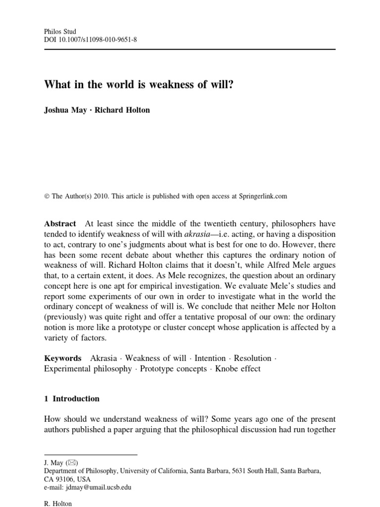What in The World Is Weakness of Will? | PDF | Experiment | Concept