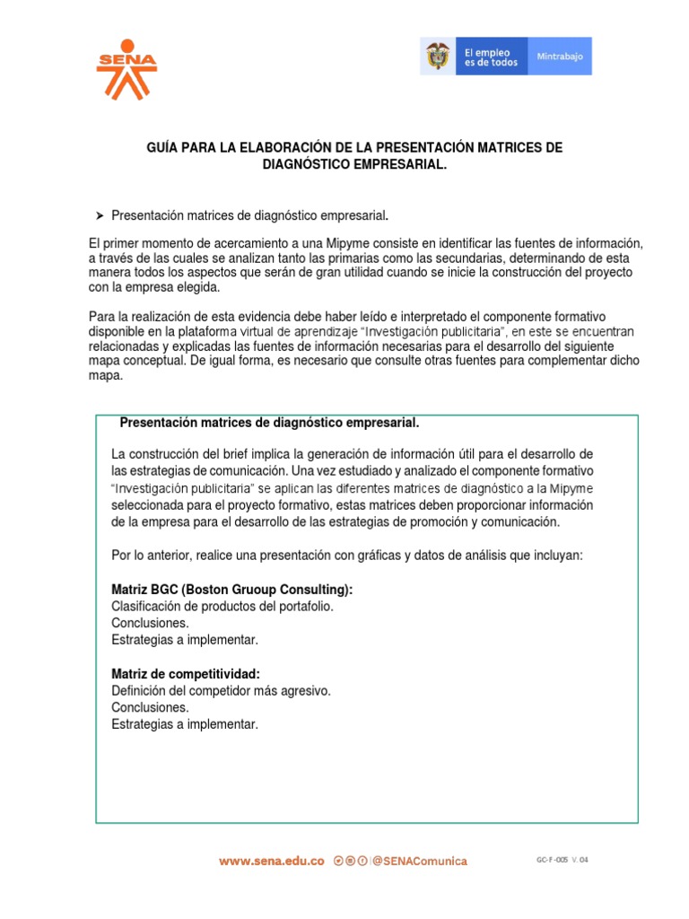 Guía para La Elaboración de La Presentación Matrices de Diagnóstico Empresarial | PDF | Matriz ...