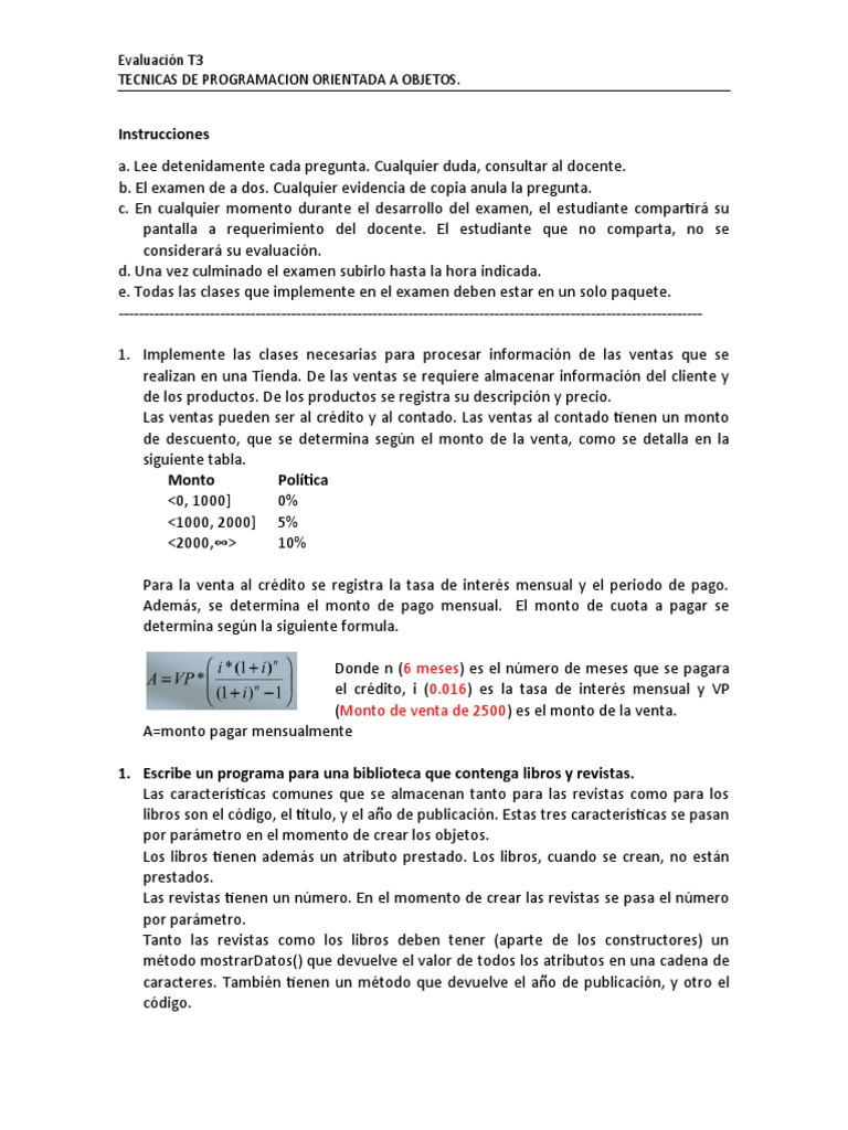 Evaluación T3 | PDF | Prueba (evaluación) | Programación de computadoras