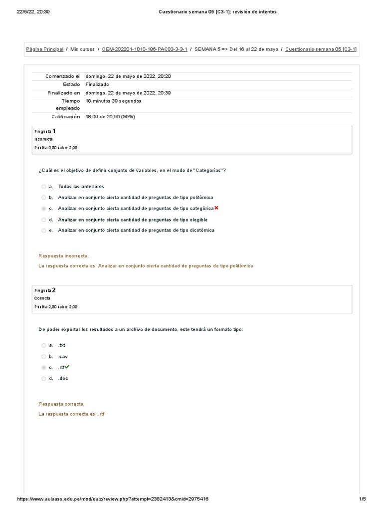 Cuestionario Semana 05 (C3-1) - Revisión de Intentos | PDF | Análisis ...