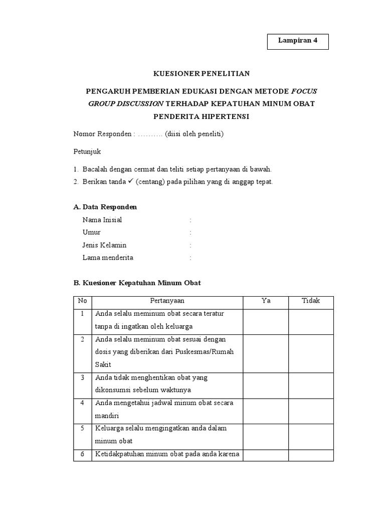 Kuesioner Kepatuhan Minum Obat | PDF