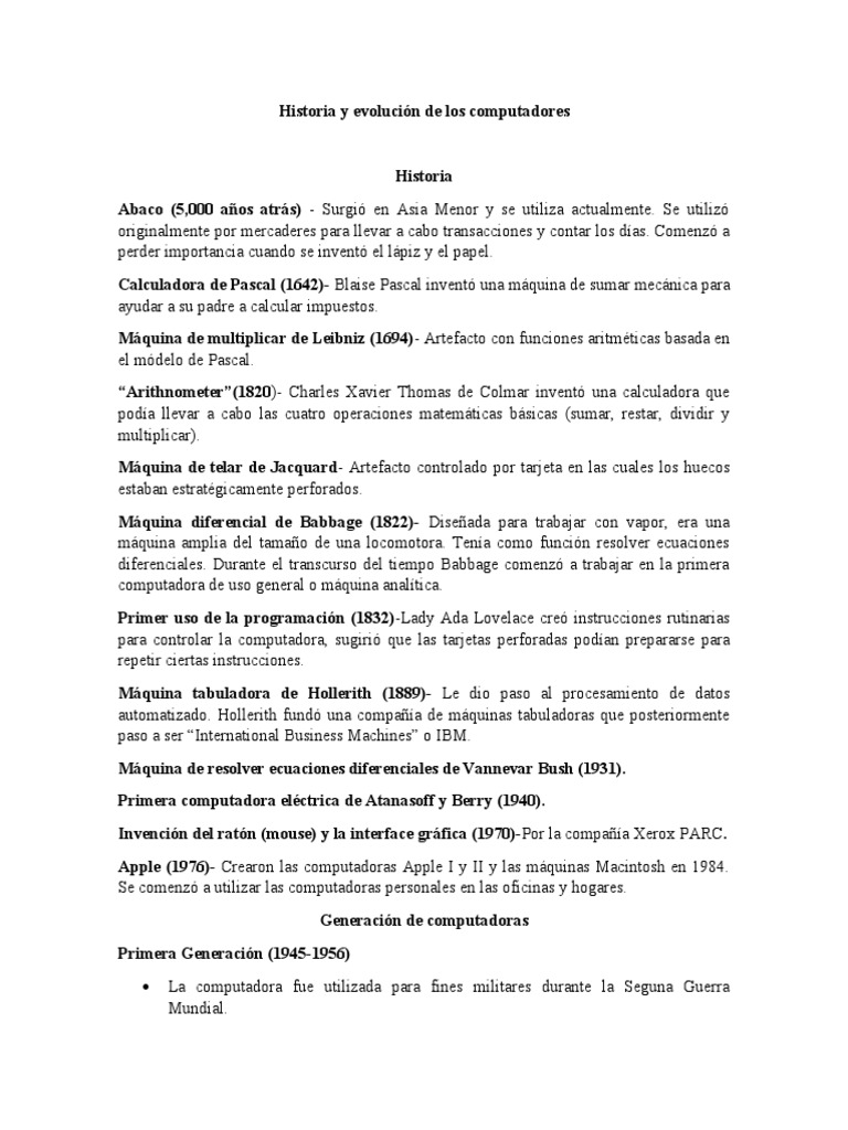 Evolución de los Computadores | PDF | Ingeniería Informática | Clases ...
