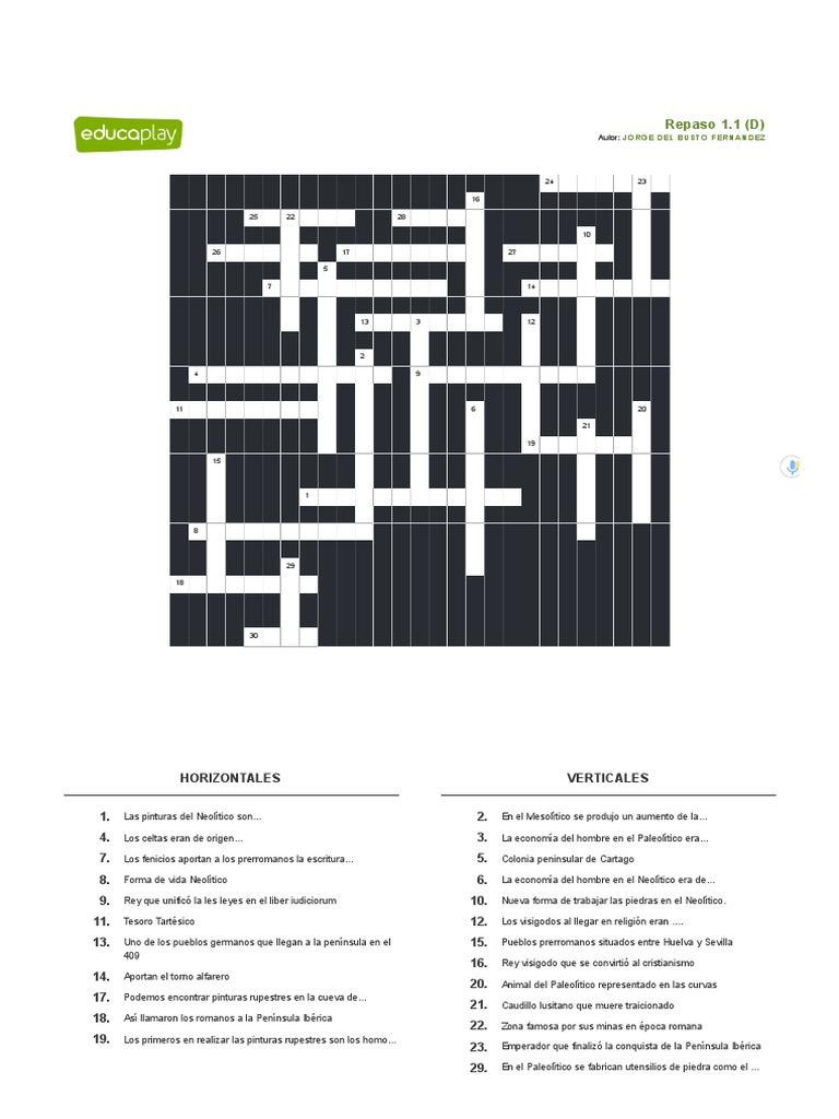 Imprimir Crucigrama - Repaso 1.1 (D) (Evau - Historia de España - 2 ...