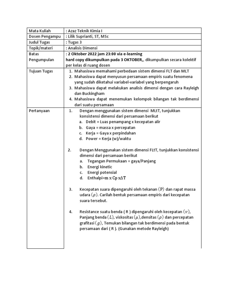 Tugas Analisis Dimensi | PDF