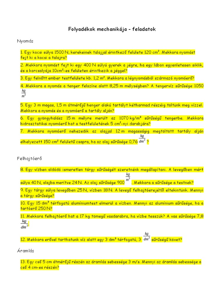 Folyadek Feladatok | PDF