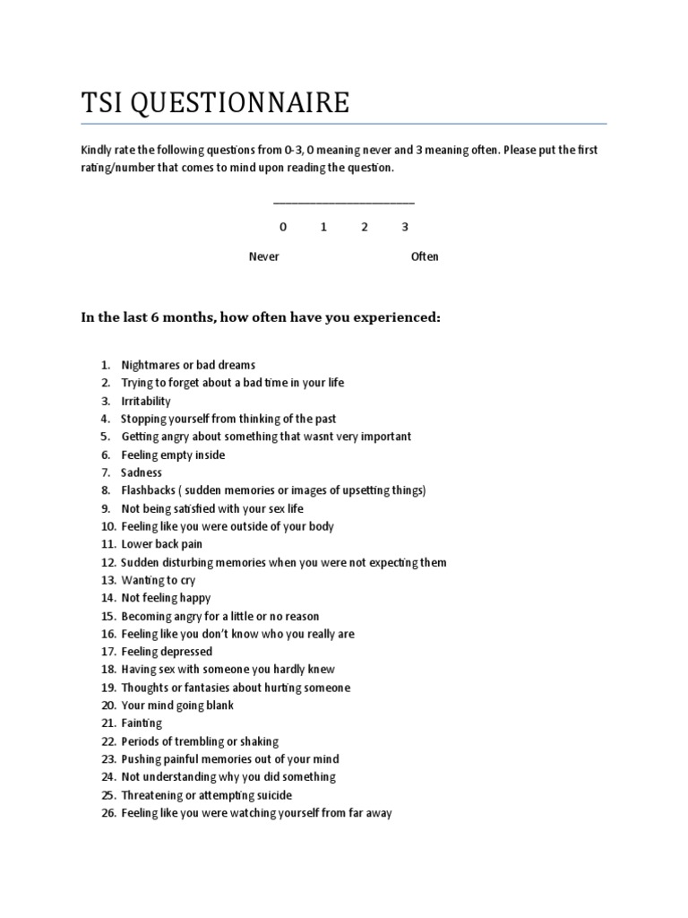 Tsi Questionnaire | PDF | Feeling | Thought