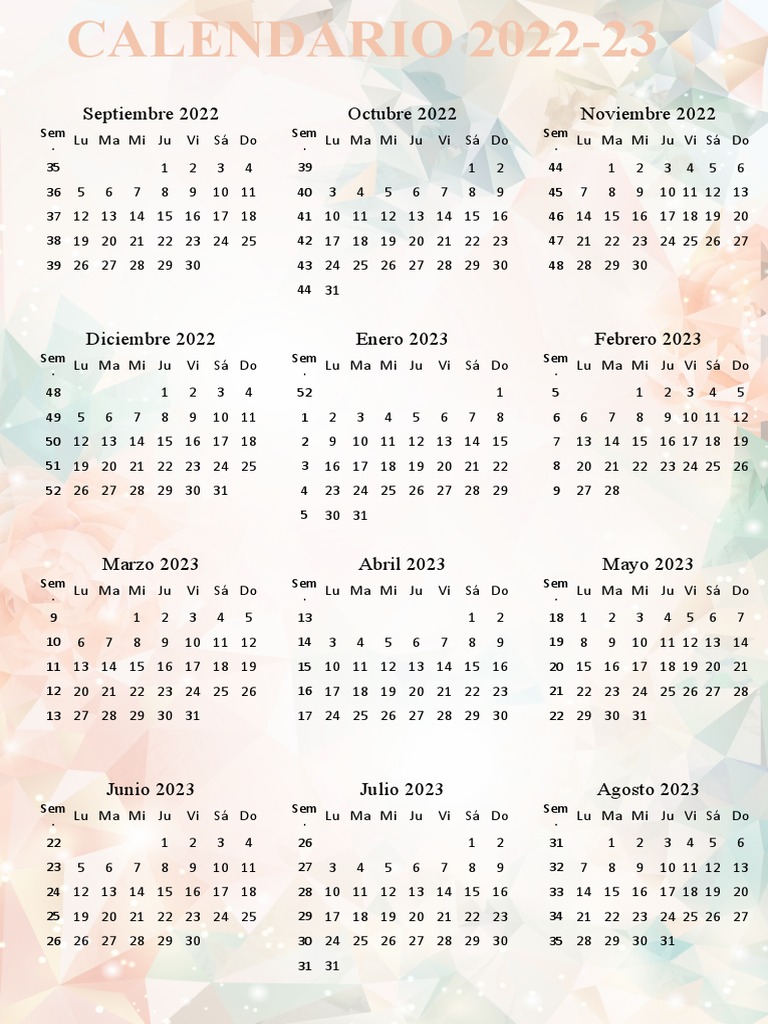 Calendario Escolar 2022-23 Bonito | PDF
