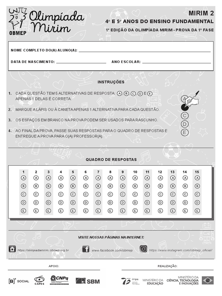 Olimpiada Mirim - Prova 1 Fase - Mirim 2 | PDF