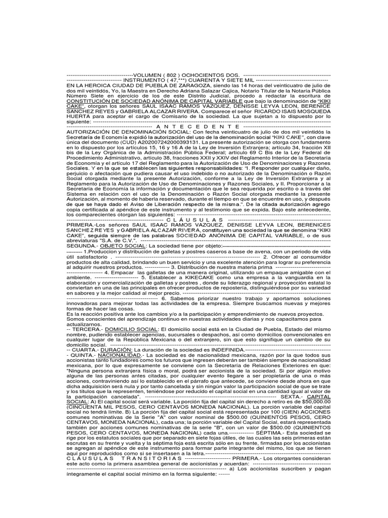 Acta Constitutiva Moral | PDF | Compartir (Finanzas) | México