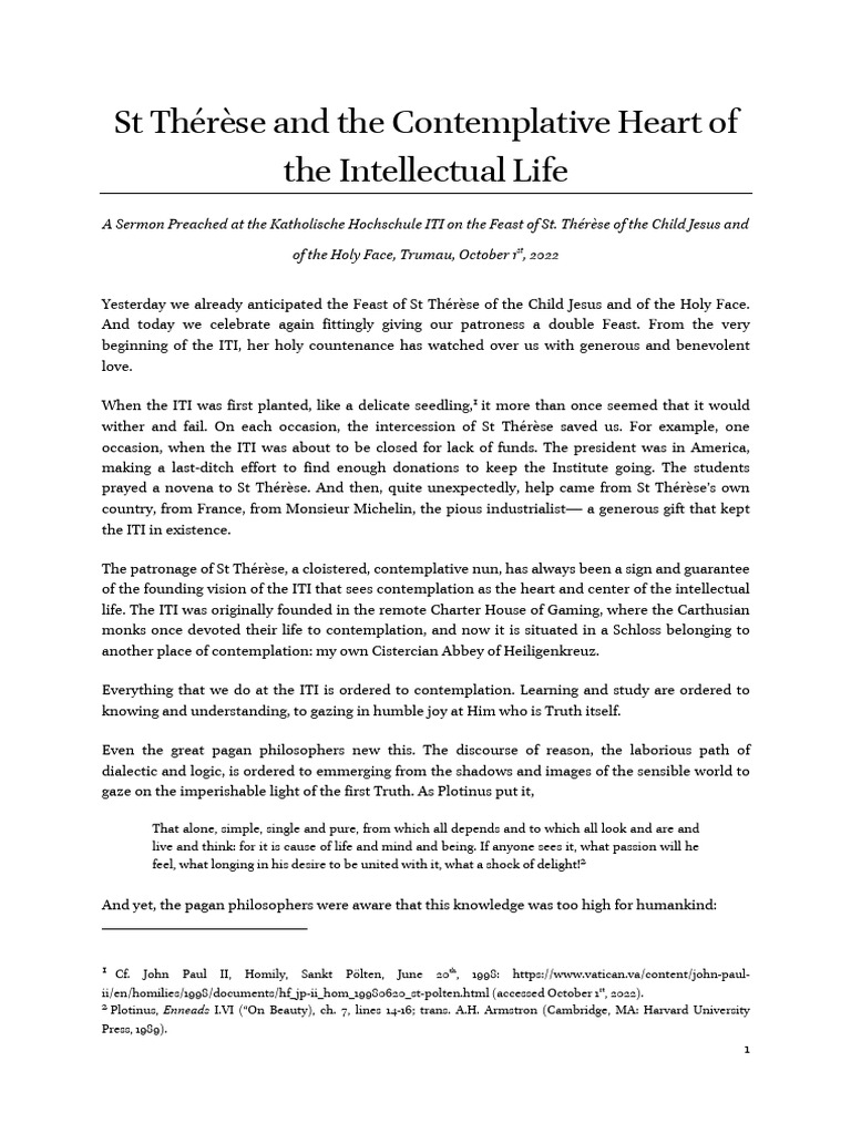 ST Thérèse and The Contemplative Heart of The Intellectual Life | PDF ...