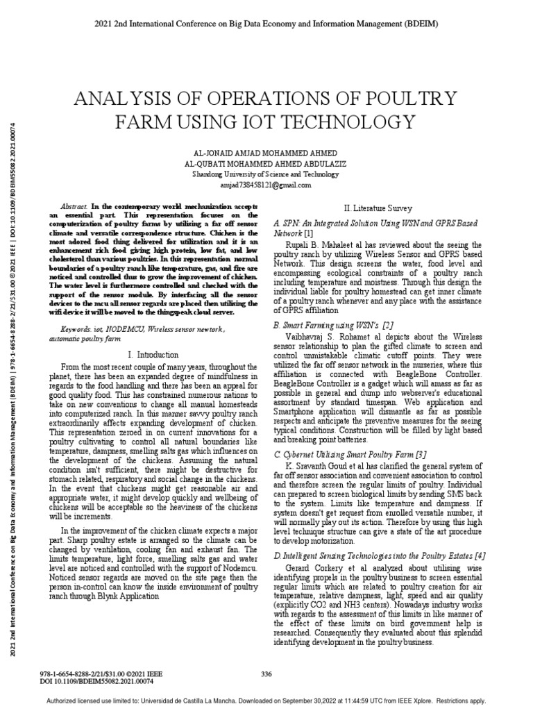 Analysis of Operations of Poultry Farm Using IoT Technology | PDF ...