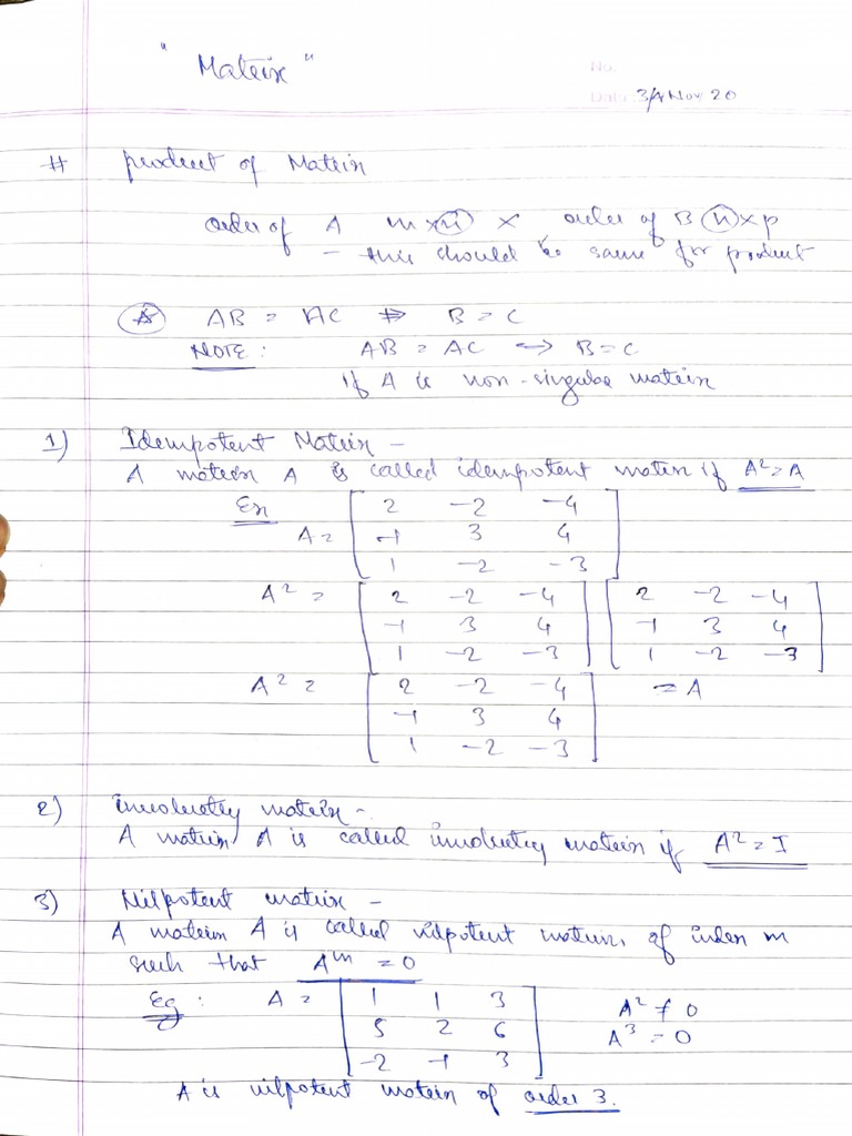 Matrix IIT JEE Maths Complete Notes With Problem Solving PDF | PDF