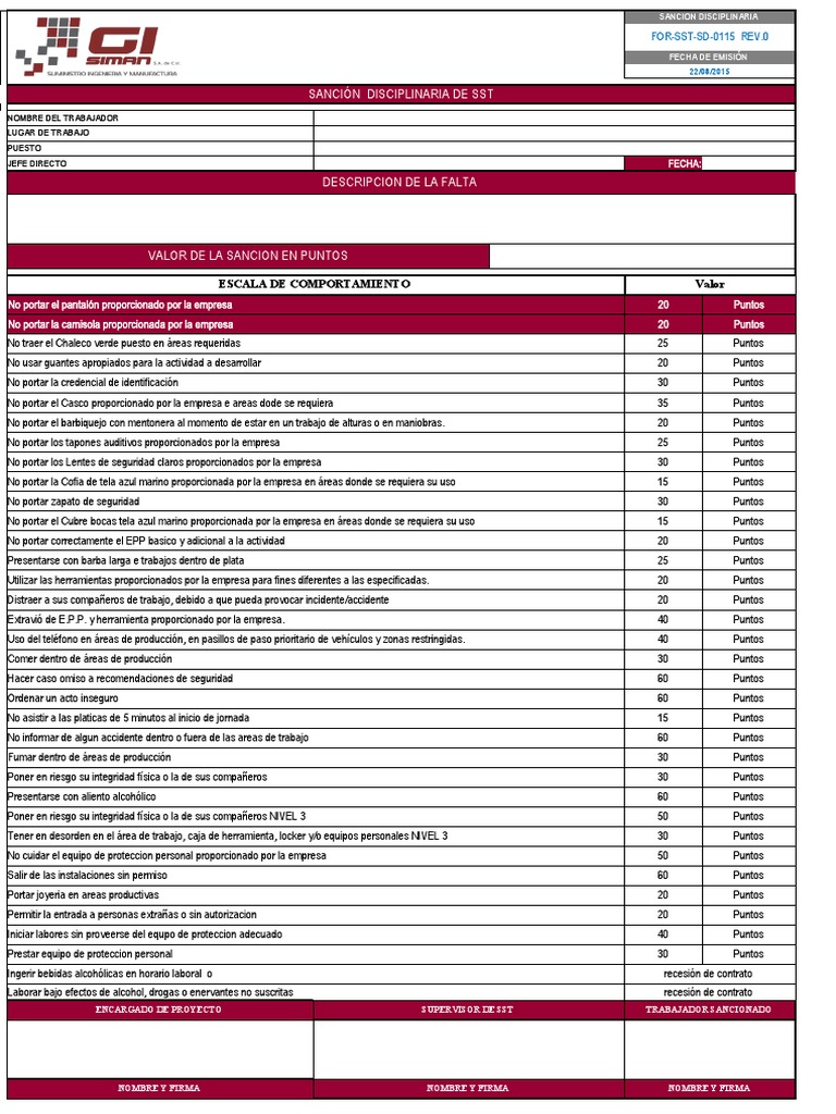Formato de Sanciones Gi Siman | PDF