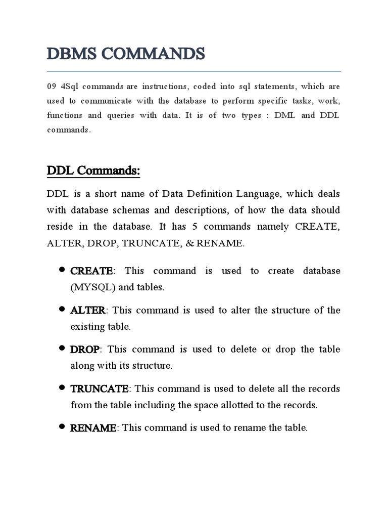 Dbms Commands | PDF | Sql | Data Management Dbms Commands | PDF | Sql | Data Management