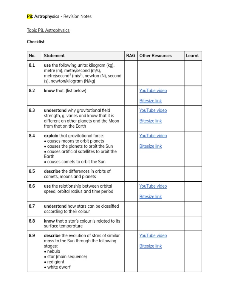 Astrophysics Revision Notes Guide | PDF | Stars | Radioactive Decay