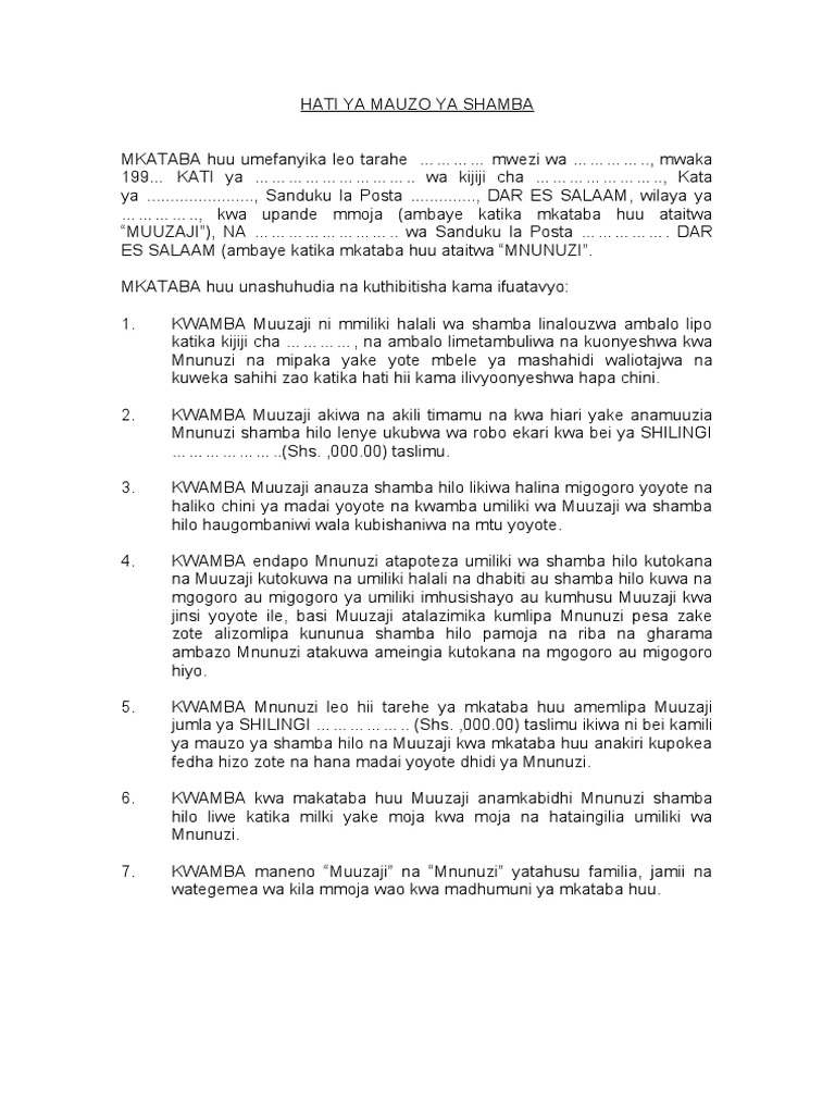 Mkataba Wa Kuuza Shamba Abel Simon | PDF