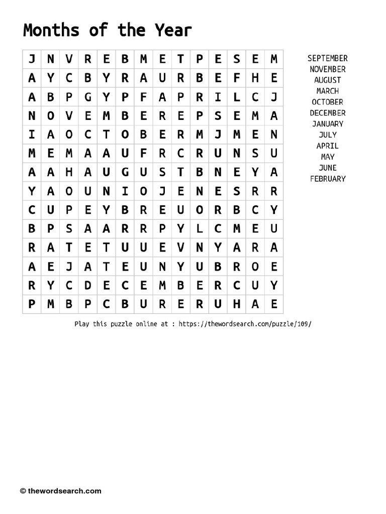 Thewordsearch Com Months of The Year 109 | PDF