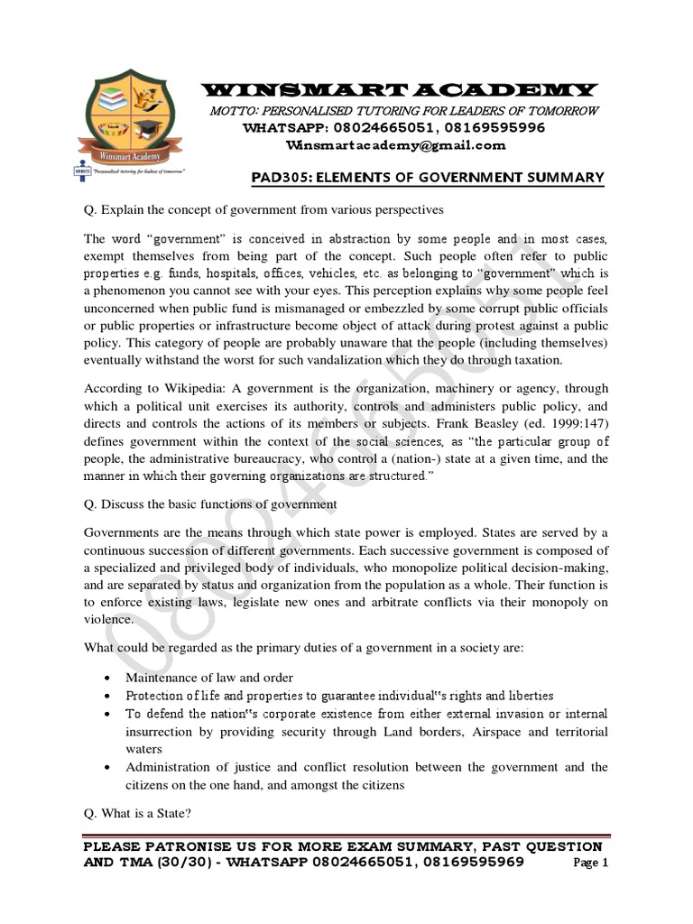 Pad305 Elements of Government Summary 08024665051 | Download Free PDF ...