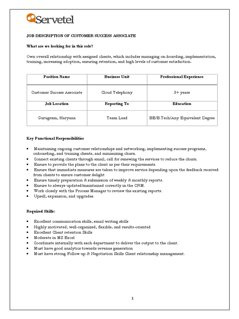 Customer Success Associate Overview | PDF | Customer Relationship ...