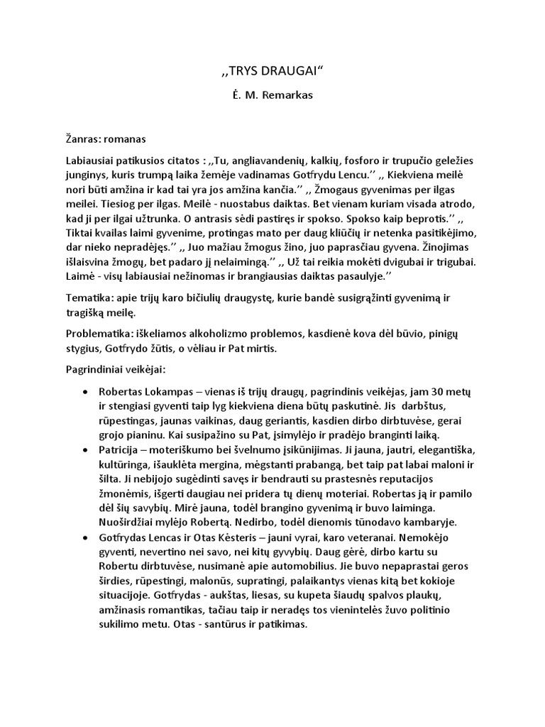 Trys Draugai | PDF Trys Draugai | PDF