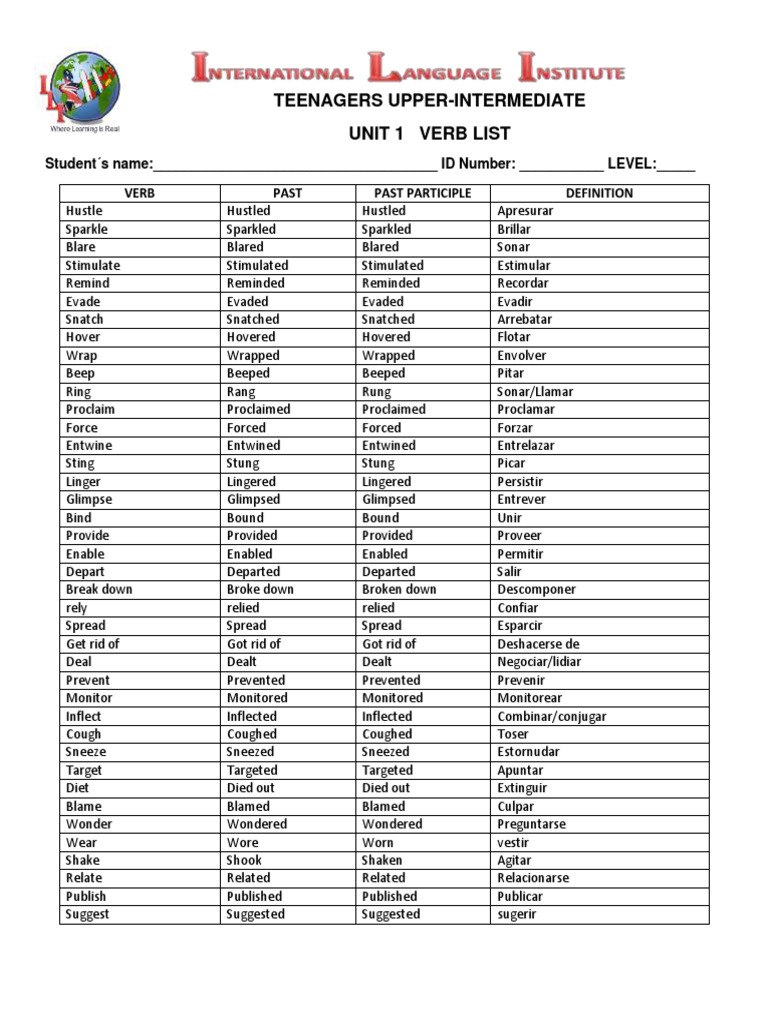 Upper-Intermediate Teen Verb Lists | PDF | Morphology | Cognitive Science