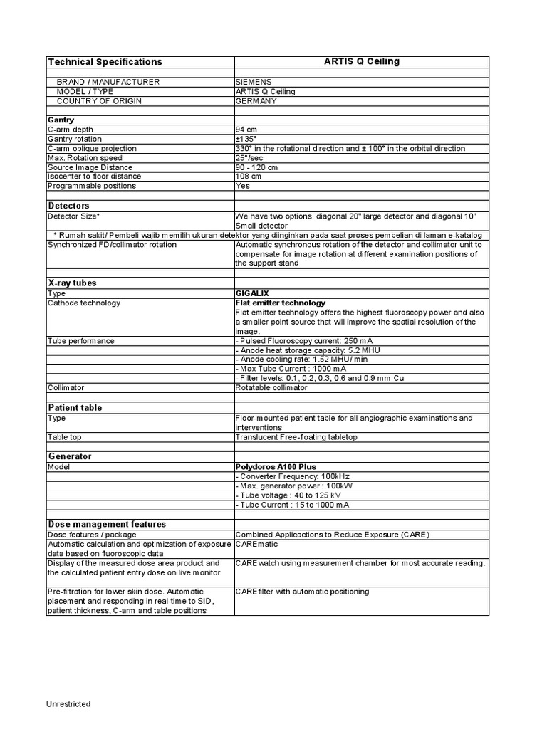 Artis Q Ceiling Spek E-Katalog | PDF | Vacuum Tube | Radiology