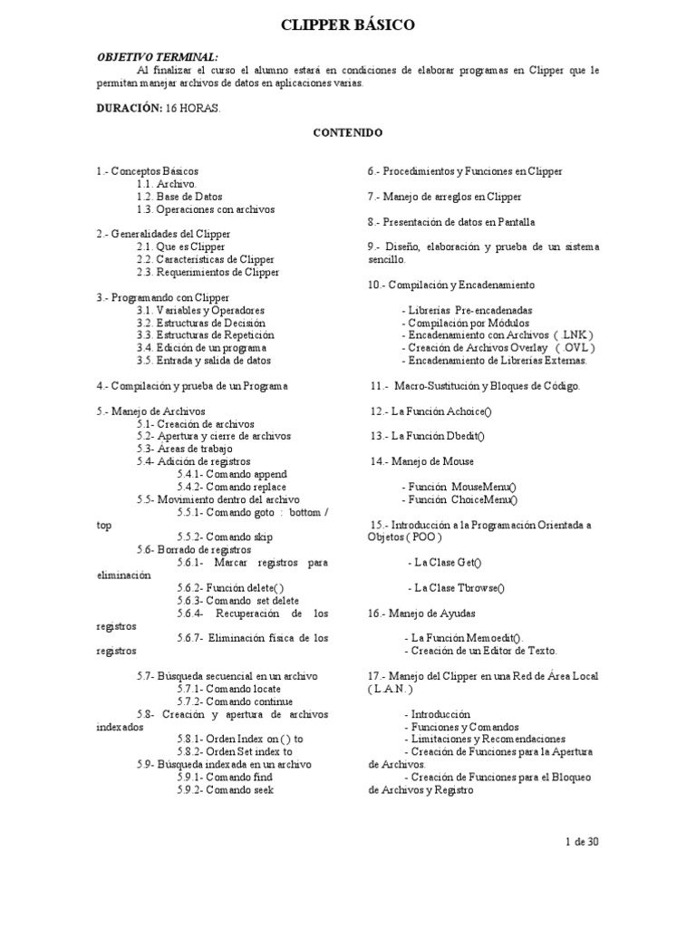 Clipper Básico Pdf Objeto Informática Clase Programación