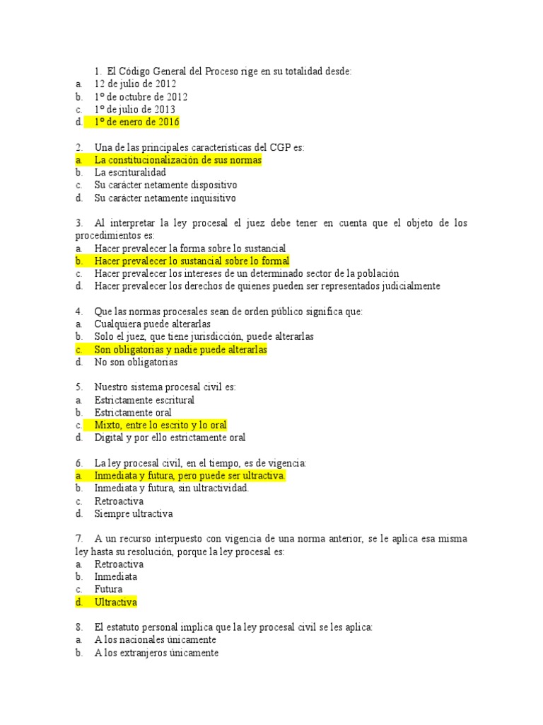 Cuestionario CGP | PDF | Ley procesal | Demanda judicial