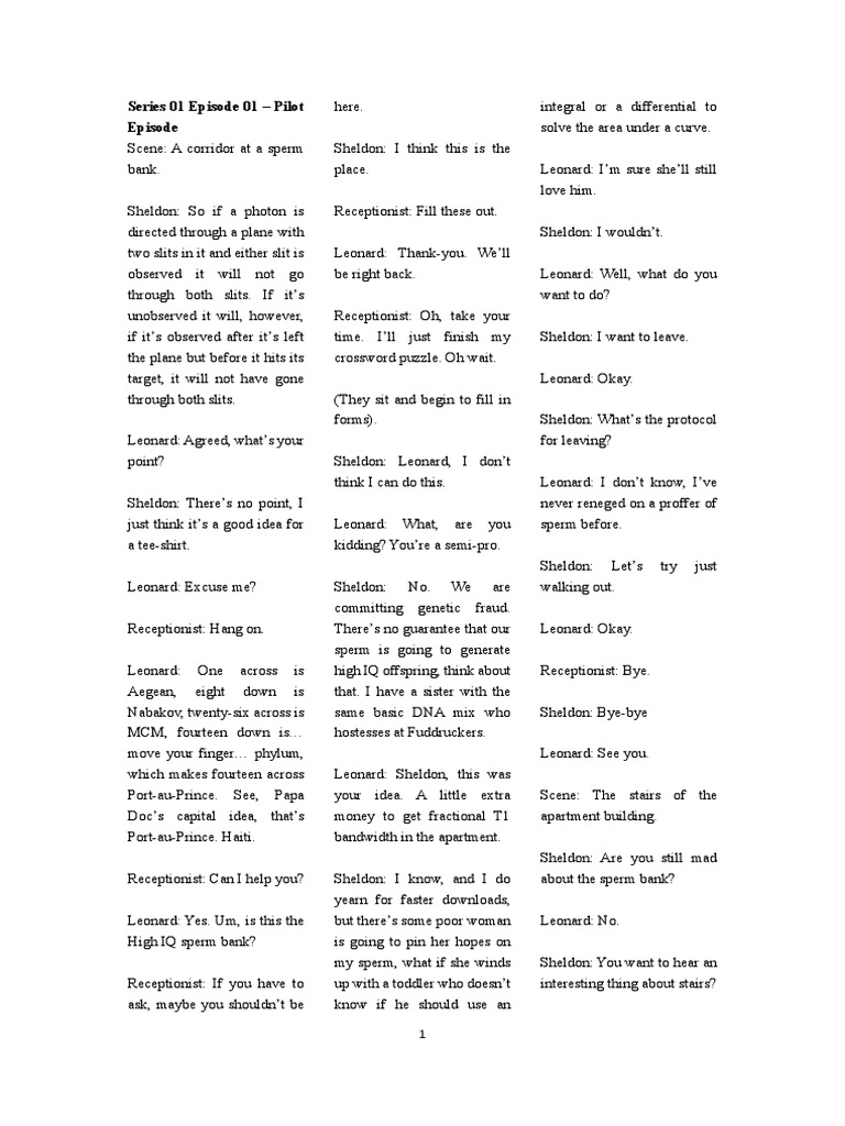 Series 01 Episode 01 - Pilot Episode | PDF