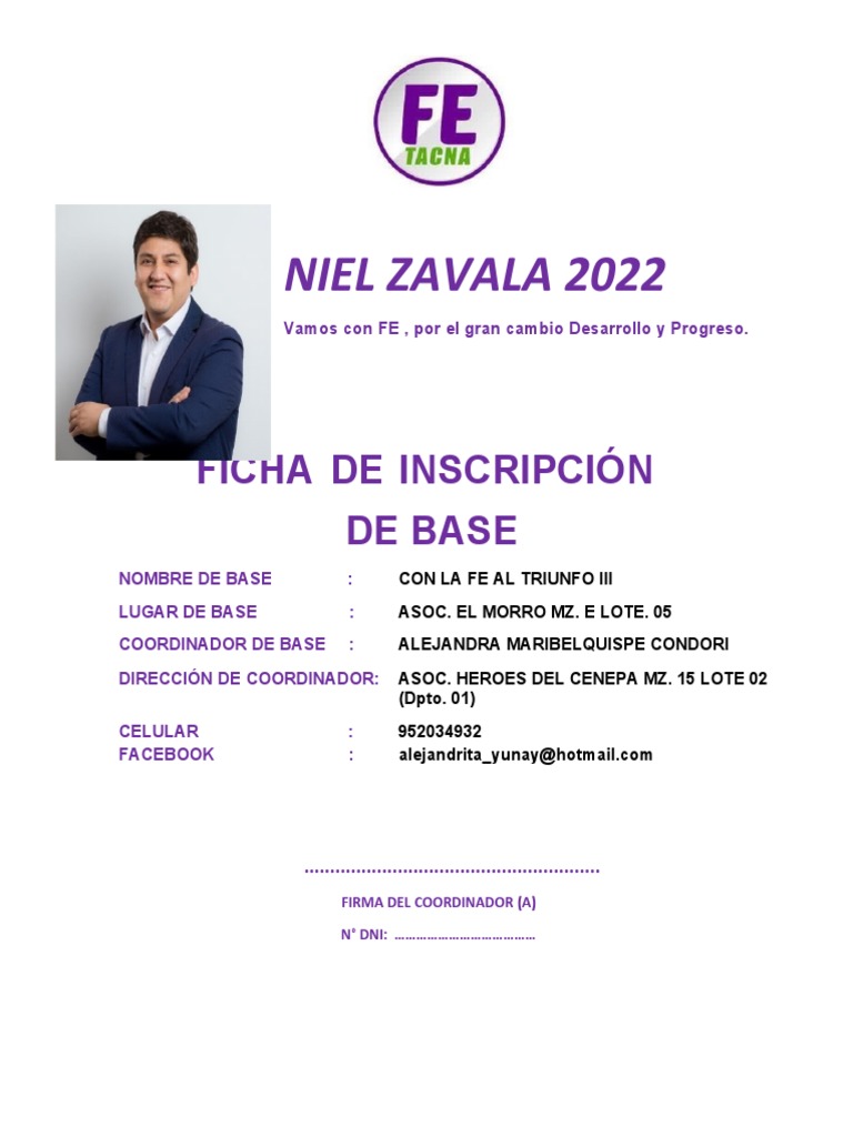Ficha y Lista de Bases Niel Zavala | PDF