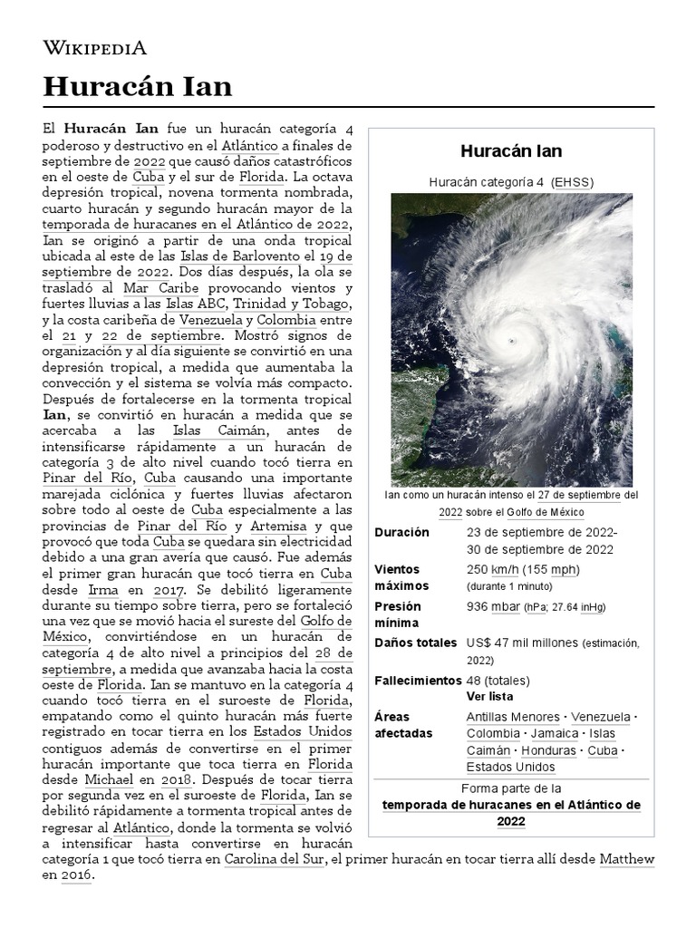 Huracán Ian | Descargar gratis PDF | Ciclones tropicales | Huracanes del Pacífico