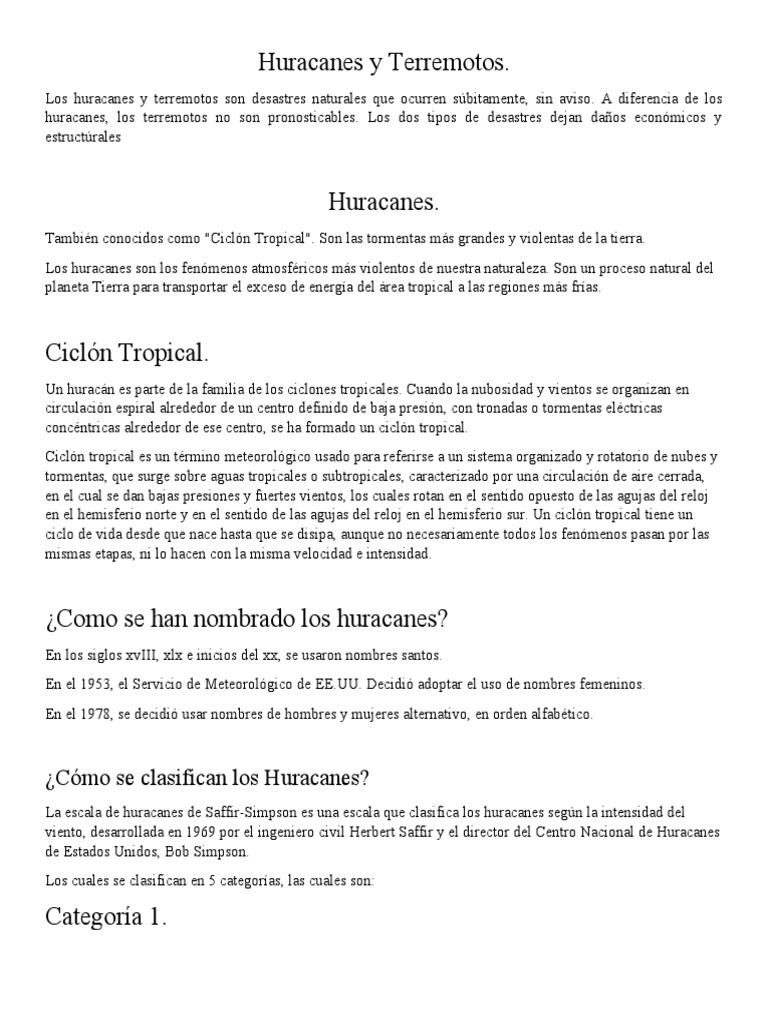 Huracanes y Terremotos | PDF | Ciclones tropicales | Temblores