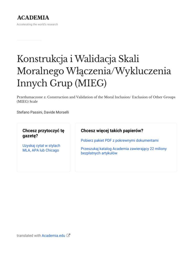 Konstrukcja I Walidacja Skali Moralnego Włączenia/Wykluczenia Innych ...