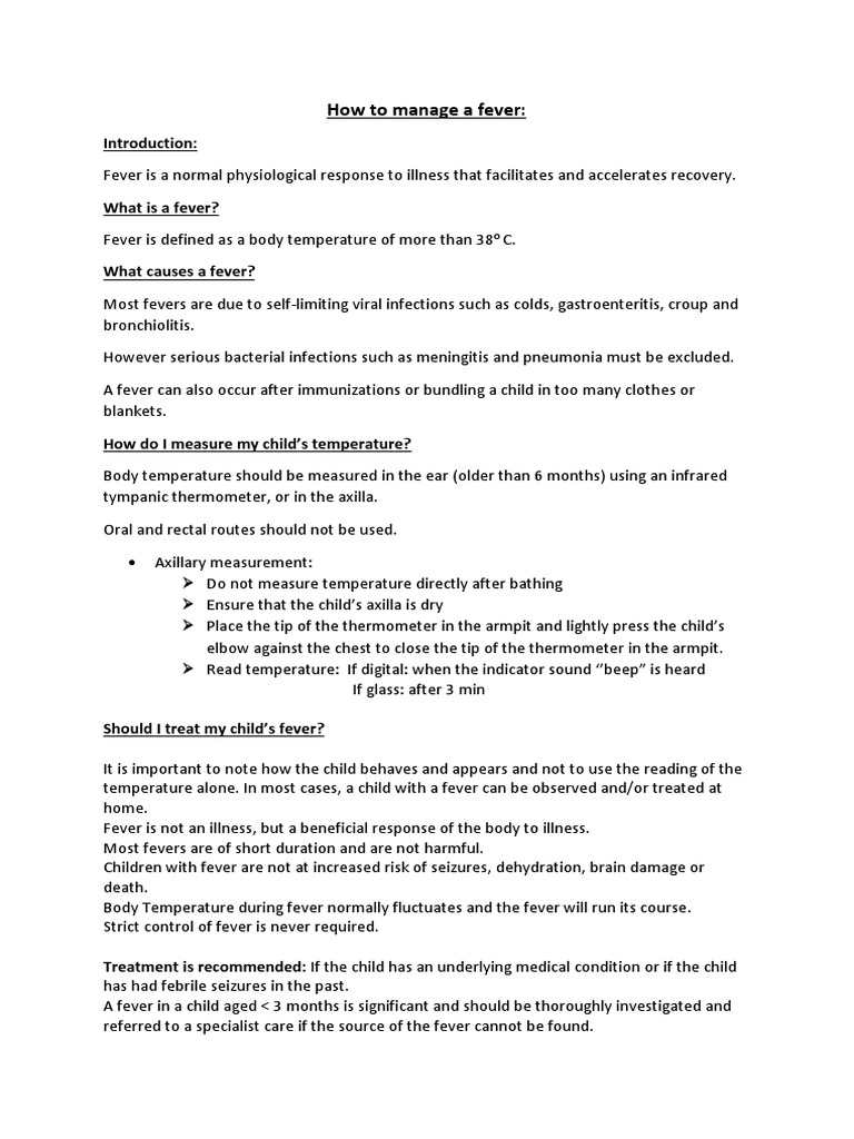 How To Manage A Fever | PDF | Fever | Dose (Biochemistry)