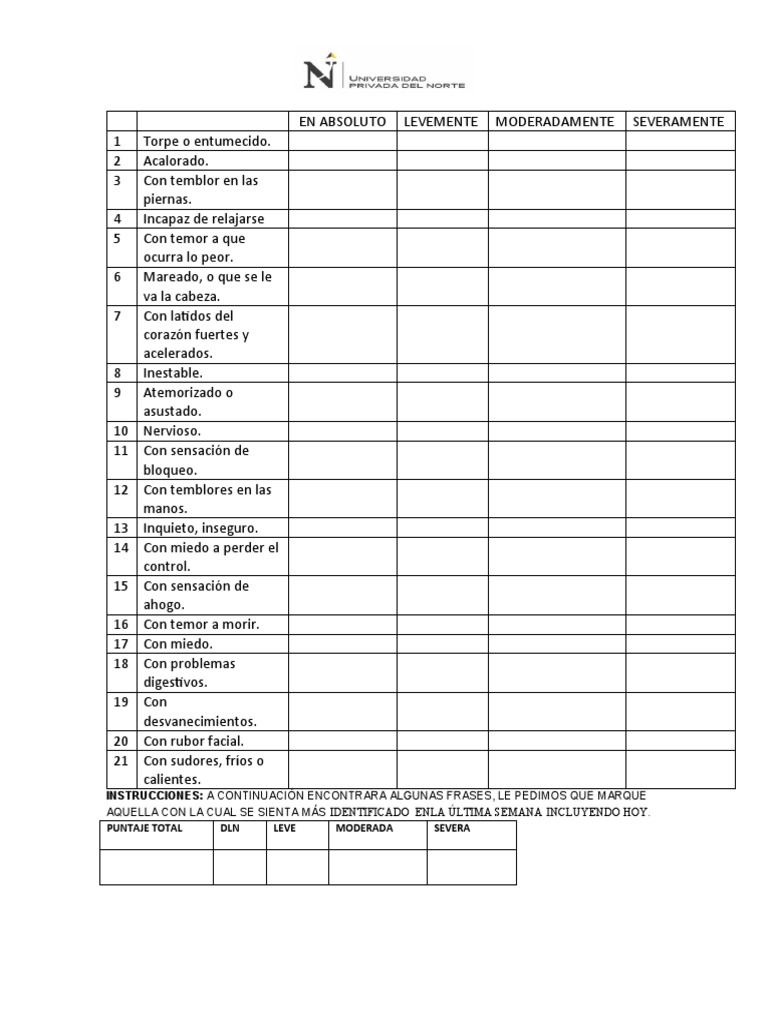 Test de Ansiedad de Beck | PDF