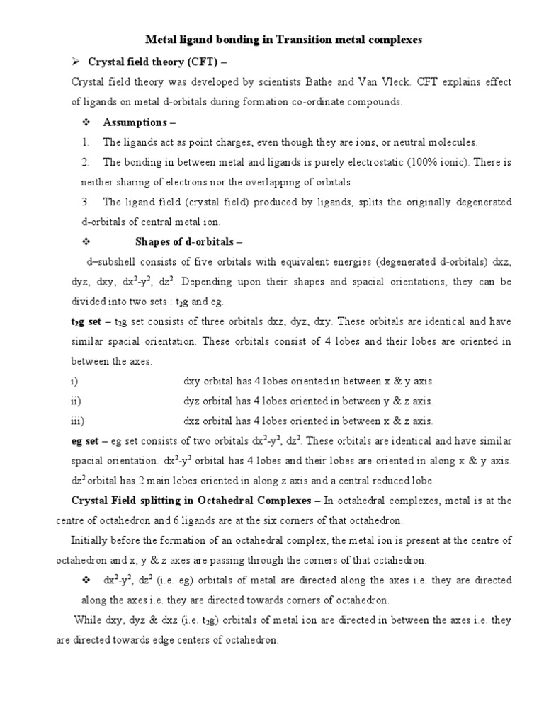 Metal Ligand Bonding in Transition Metal Complexes Part 1 | PDF ...
