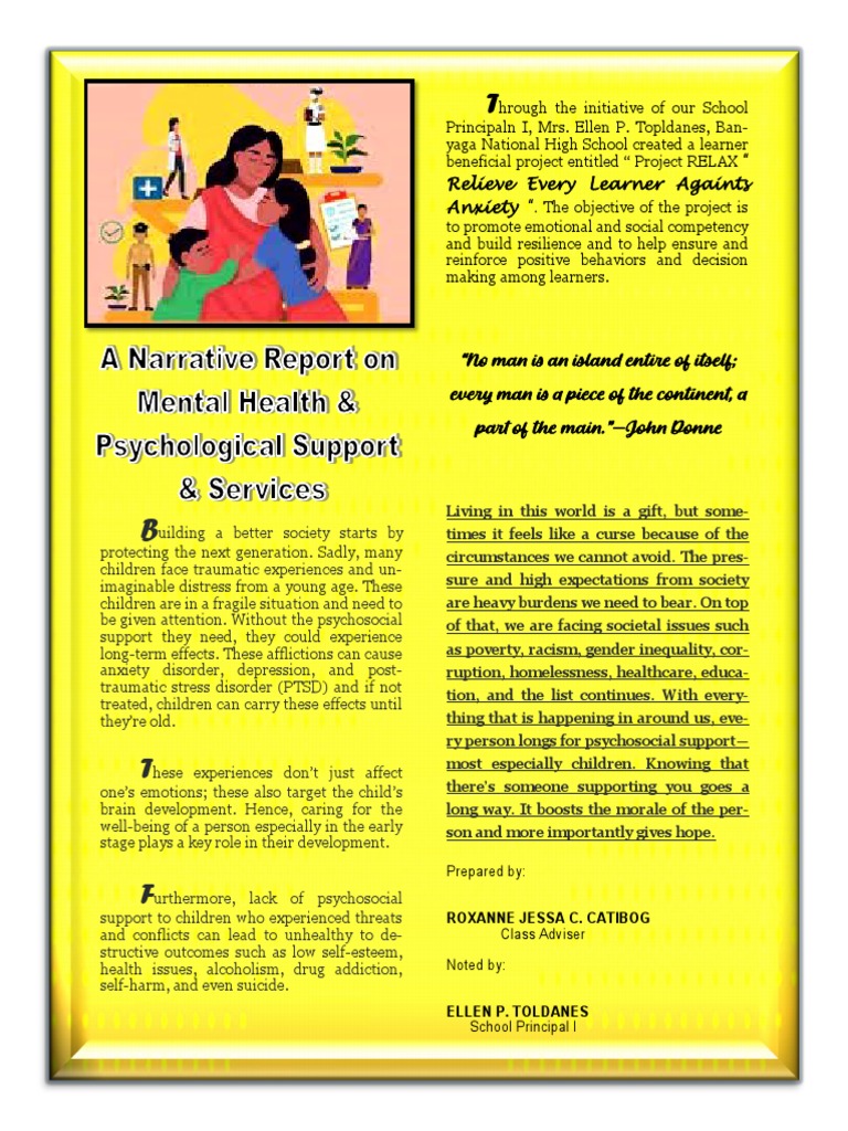 A Narrative Report On Mental Health and Psychological Support and Services RJCC REAL | PDF ...