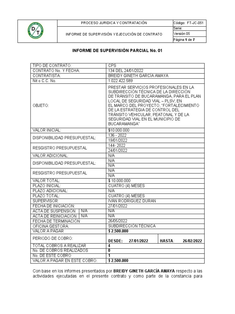 Informe de Supervisión de Contrato PLSV | PDF | Finanzas y dinero