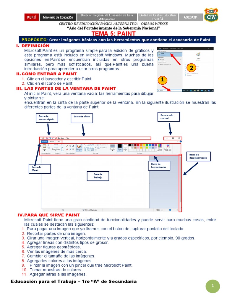 Partes y uso de Microsoft Paint | PDF | Ventana (informática) | Software