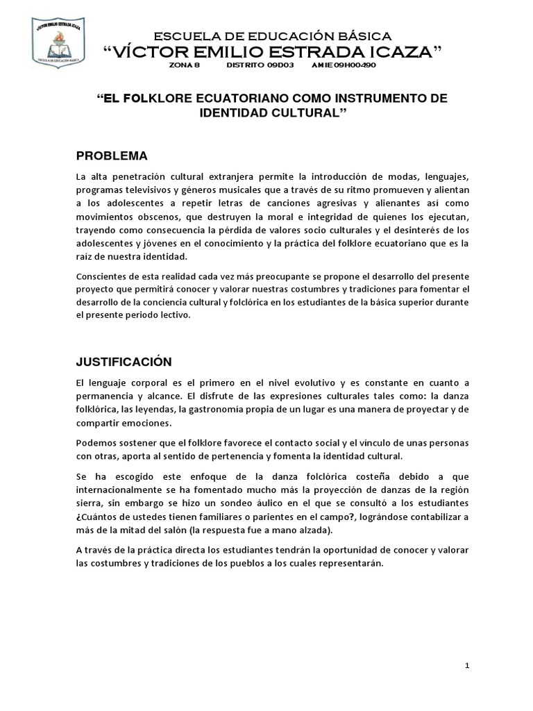 Proyecto Escolar - Folklore Ecuatoriano - Danza Costa | PDF | Aprendizaje | Folklore