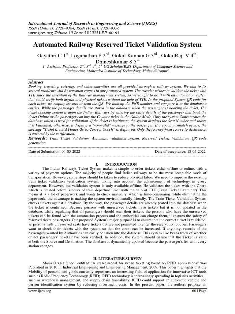 Automated Railway Reserved Ticket Validation System | PDF | Sql | Databases