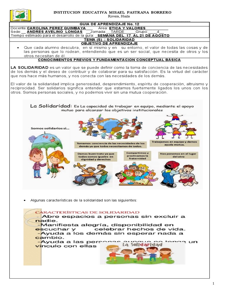 Guía de aprendizaje sobre la solidaridad: Descubriendo el valor de ...