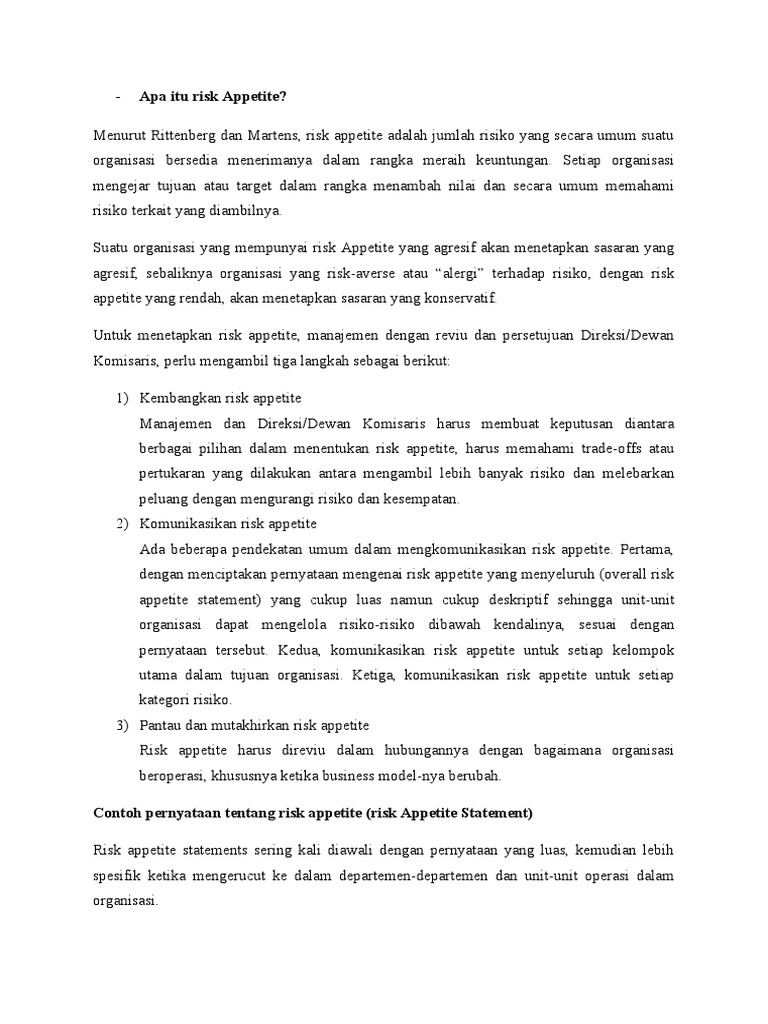 Apa Itu Risk Appetite | PDF | Pengelolaan Keuangan & Uang