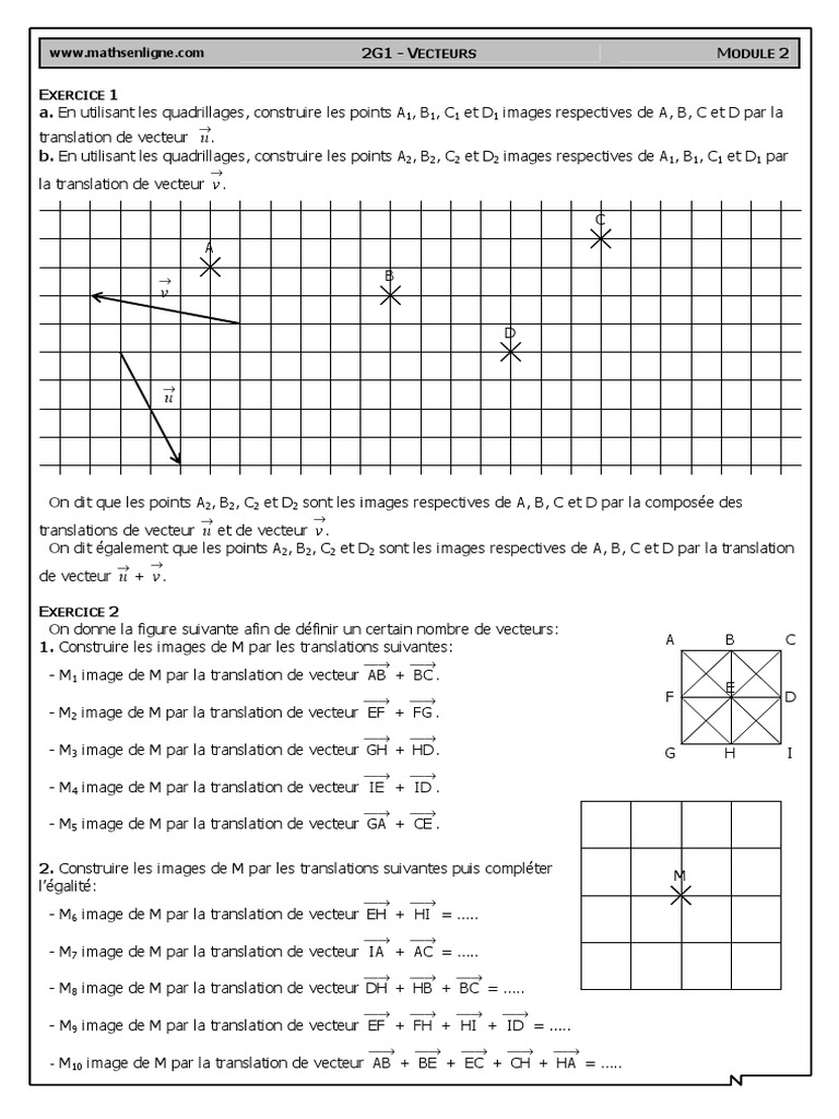 Exercices de translation de vecteurs 2G1 | PDF | Mathématiques ...