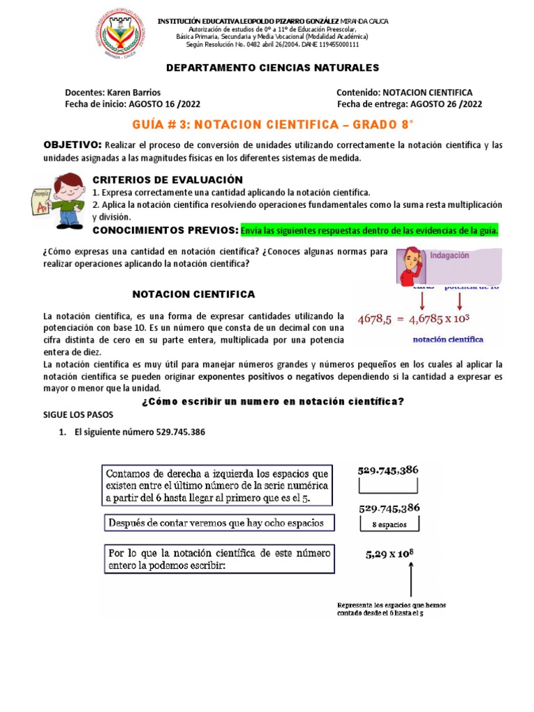 Guia #3 Notacion Cientifica | PDF | Números | Exponenciación